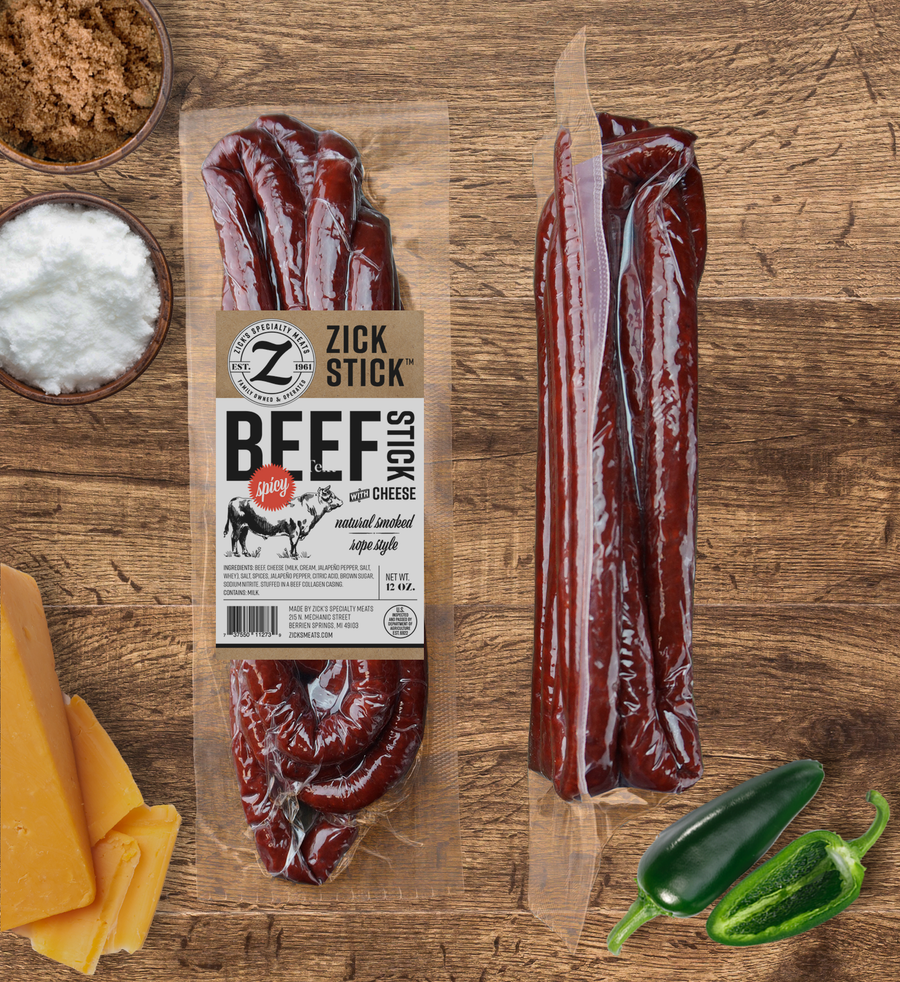 Beef Stick Spicy with Cheese Natural Smoked Rope Style – Zicks ...